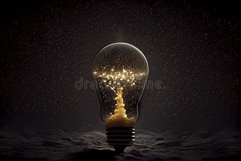 Sparkling Light Bulb on Black Background with Ample Copy Space Stock ...