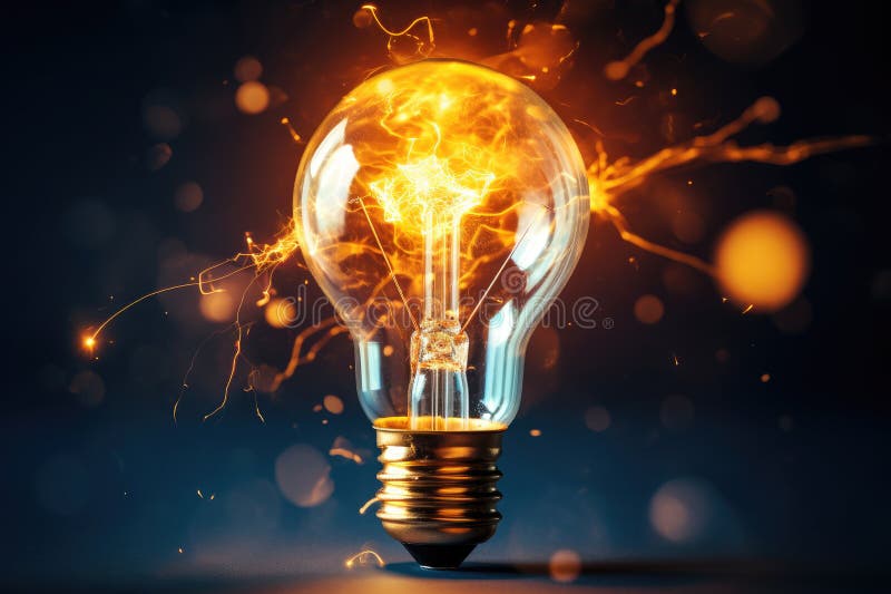 Sparkling Light Bulb on Black Background Stock Illustration ...