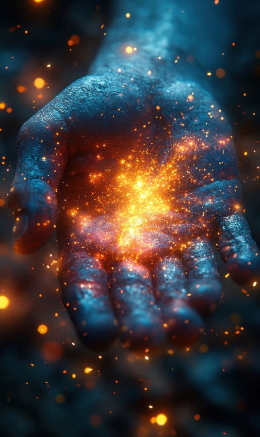 Sparkling Light in an Outstretched Hand at Dusk Stock Image - Image of ...