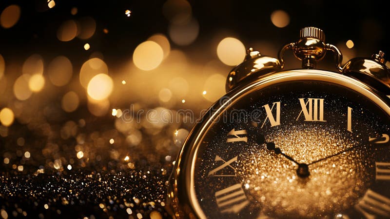 Sparkling Lights Frame an Elegant Gold and Black Countdown Clock ...