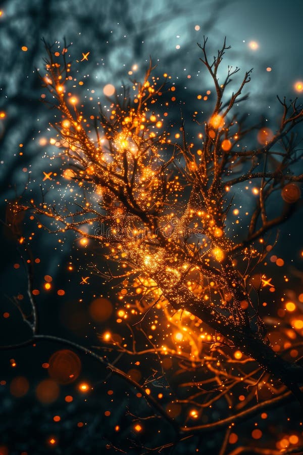 Sparkling Lights on Tree Branches, Creating a Magical, Festive ...
