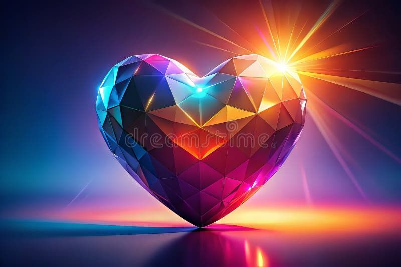 Sparkling Low Poly Diamond Heart a 3D Abstract Design for Digital Art ...