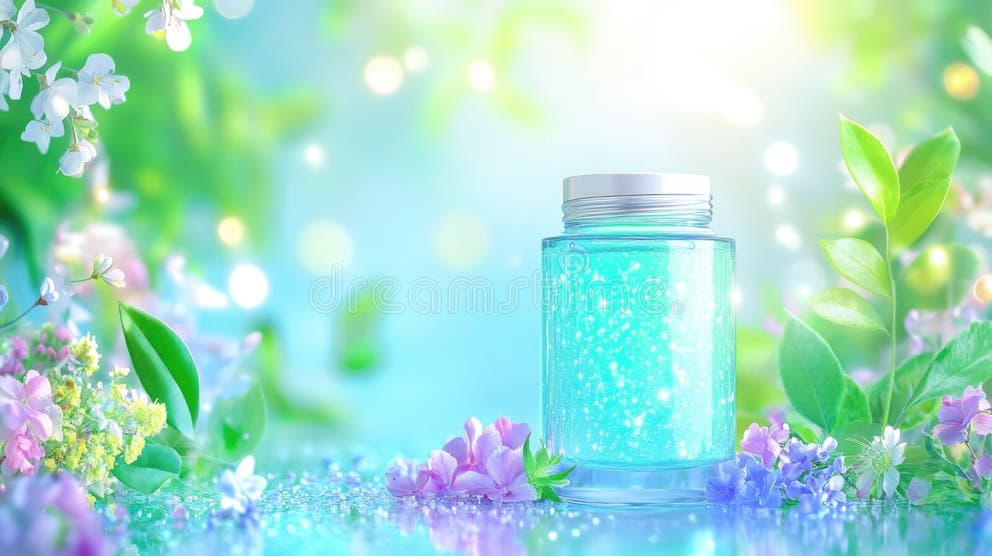 Sparkling Magic Potion Jar Amidst Vibrant Spring Blossoms Stock Image ...
