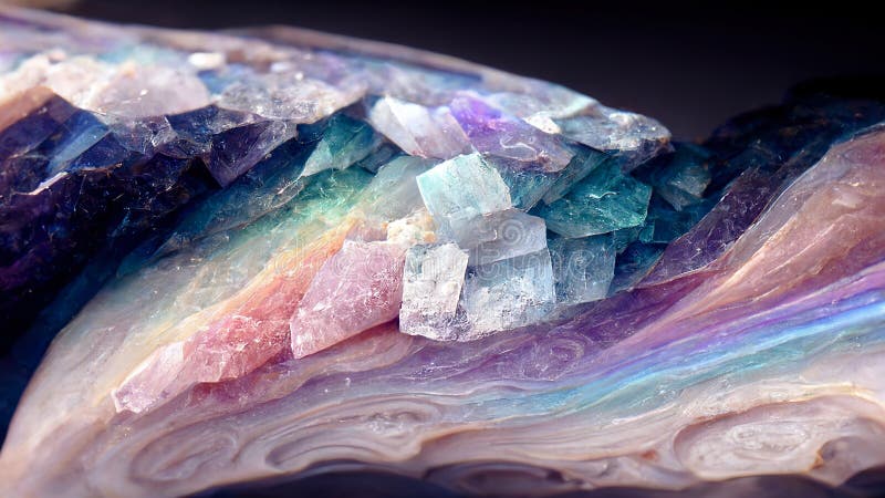 Sparkling Multi-colored Crystals with Rays of Light on Black Background ...