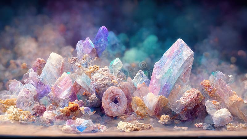 Sparkling Multi-colored Crystals with Rays of Light on Black Background ...