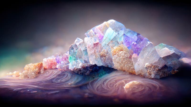 Sparkling Multi-colored Crystals with Rays of Light on Black Background ...