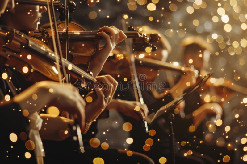 Sparkling Music Notes Floating Around Classical Instruments in a ...