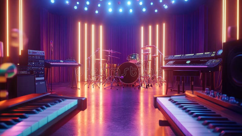 A Sparkling Music Studio with Instruments Lined Up and Recording Stock ...