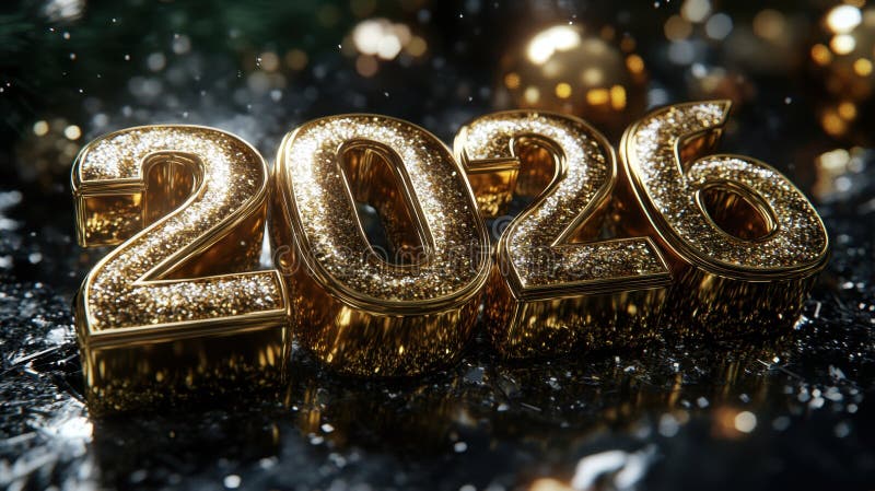 Sparkling 2026 New Year Celebration Design with Glittering Gold Numbers ...