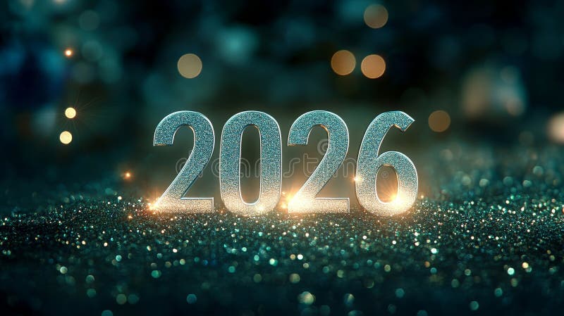 Sparkling 2026 New Year Celebration on Emerald Green Background ...