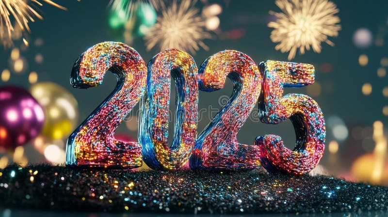 Sparkling New Year 2025 Festive 2025 Digits Glitter Fireworks ...