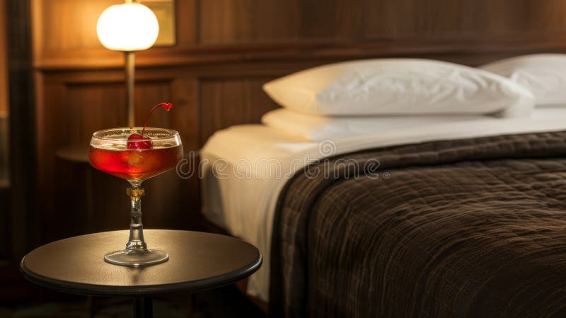 A Sparkling Nightcap with a Single Cherry Garnish Gleams on a Modern ...