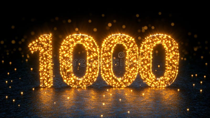 Sparkling Number 1000 Celebration Rendering, Golden One Thousand ...