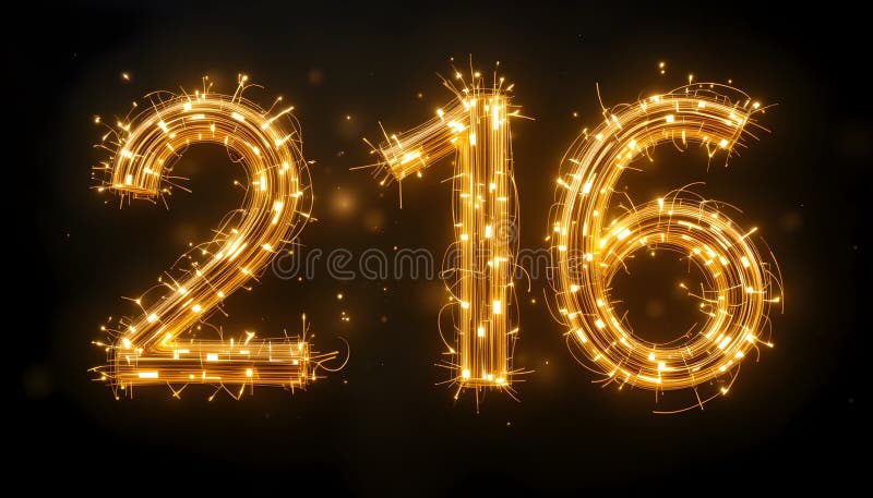 Sparkling 216 Number Display, Golden Light Trails on Dark Backdrop ...