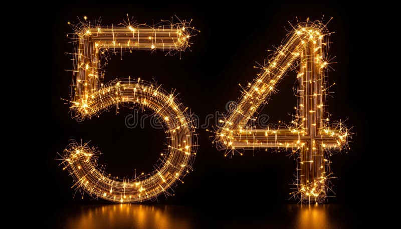 Sparkling Number 54: Light Trails of Festive Firework Numbers on Black ...