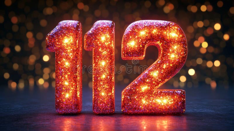 Sparkling Number 112 Made of Glittering Red Glitter on Dark Background ...