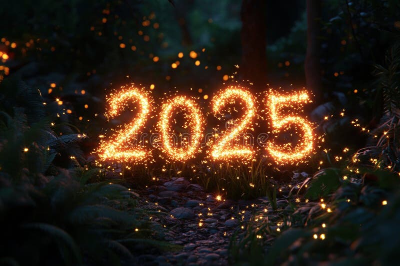 2025 Sparkling Numbers Magical Forest Setting Night Stock Photos - Free ...
