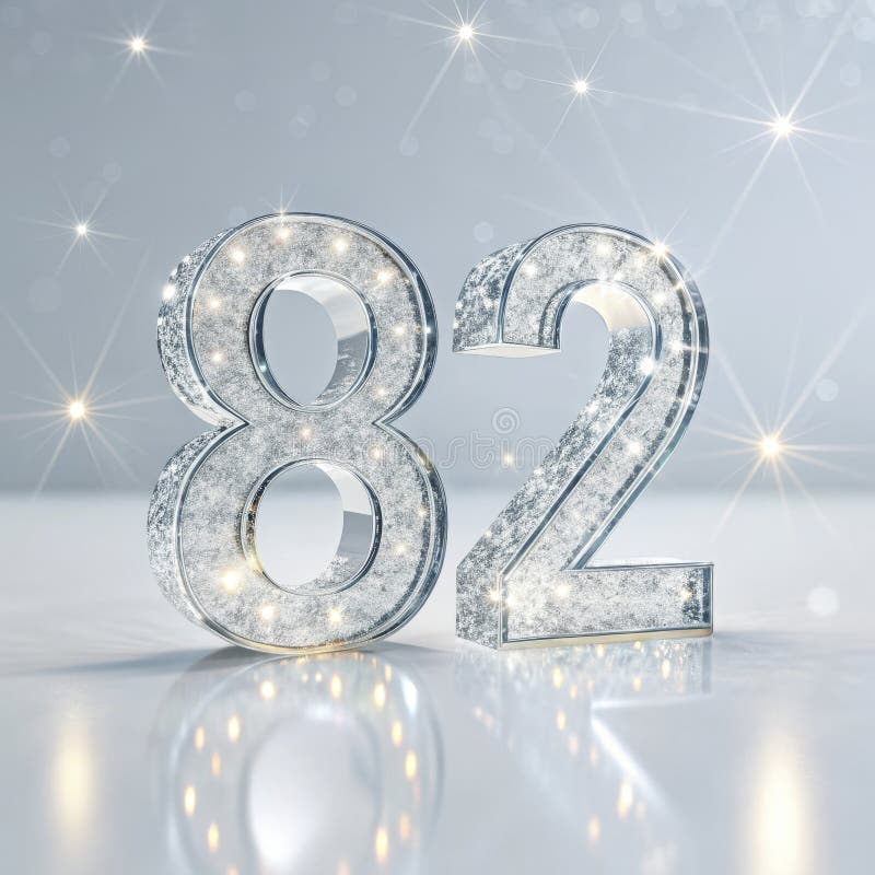 Sparkling Numbers Representing 82 with a Shiny Background and Scattered ...