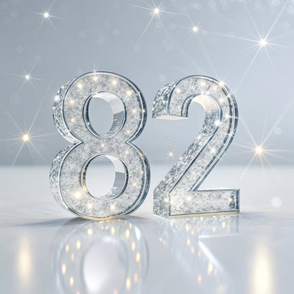 Sparkling Numbers Representing 82 with a Shiny Background and Scattered ...