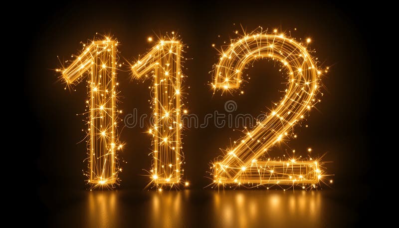 Sparkling Numerals Shimmering on Dark Backdrop, the Number 112 Display ...