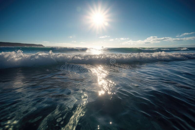 Sparkling Ocean Waves, Reflecting the Sun and Sky Stock Illustration ...