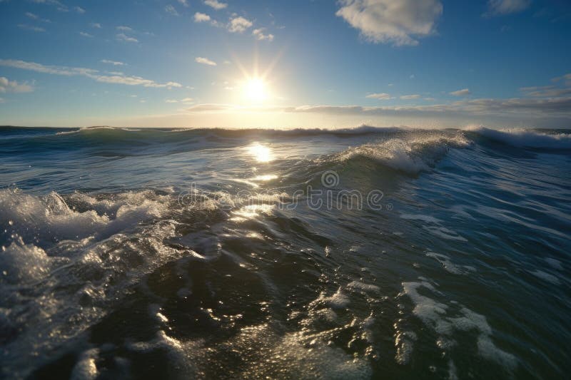 Sparkling Ocean Waves, Reflecting the Sun and Sky Stock Illustration ...