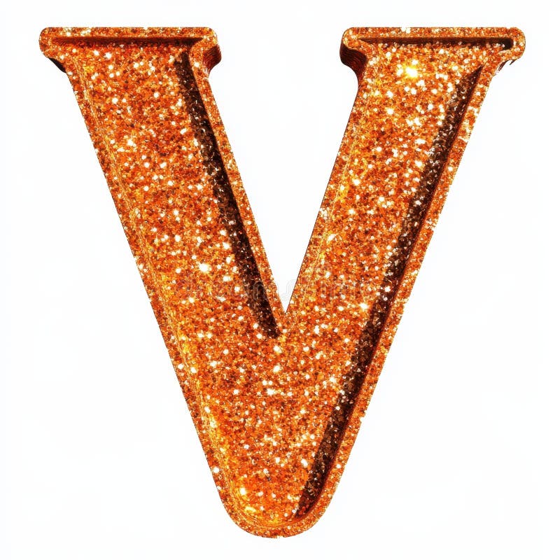 A Sparkling Orange Letter "V" with a Glittery Texture on a White ...