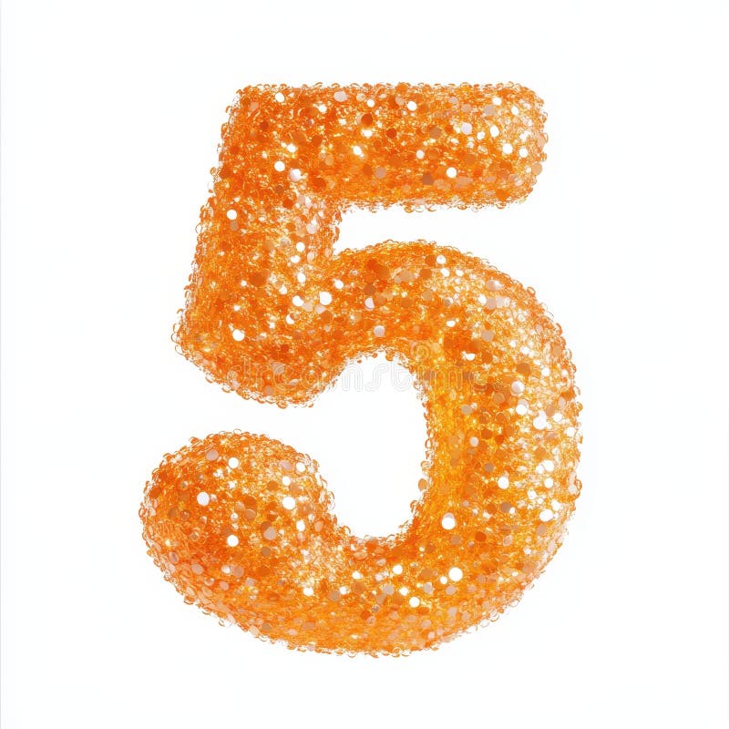 A Sparkling Orange Number Five, Made of Glitter, Suitable for ...