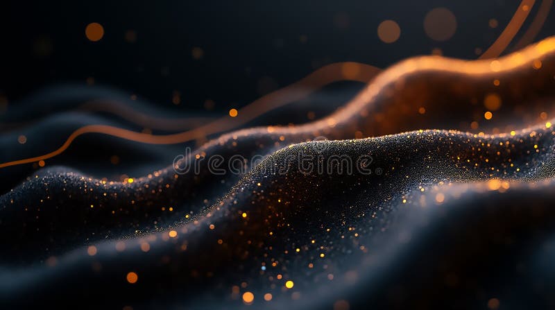 Sparkling Particles Cascade Over Dark, Undulating Waves Stock ...