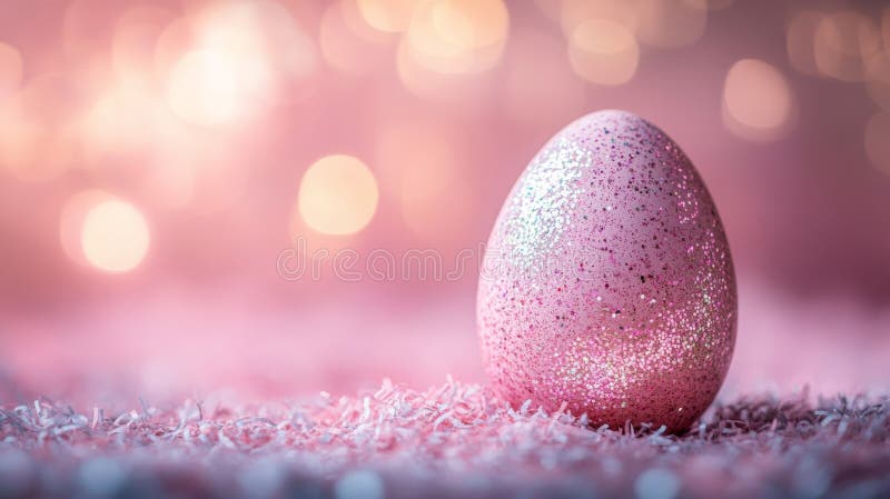 Sparkling Pastel Pink Glitter Easter Egg on Fluffy Background with ...