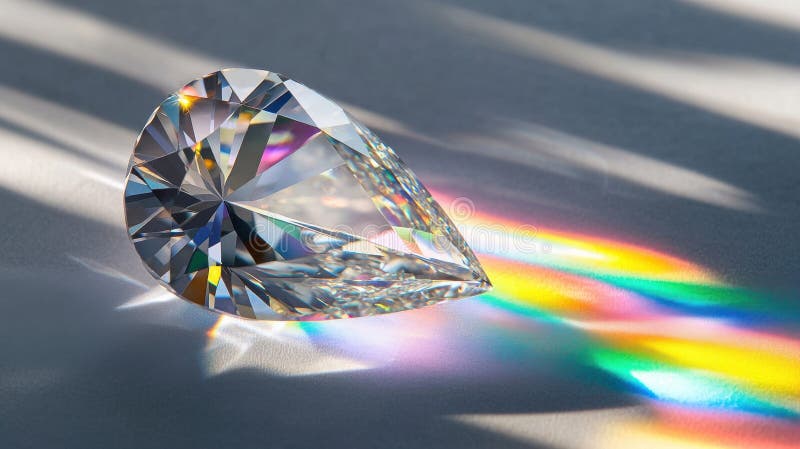 Sparkling Pear-shaped Diamond with Rainbow Reflections on Smooth ...