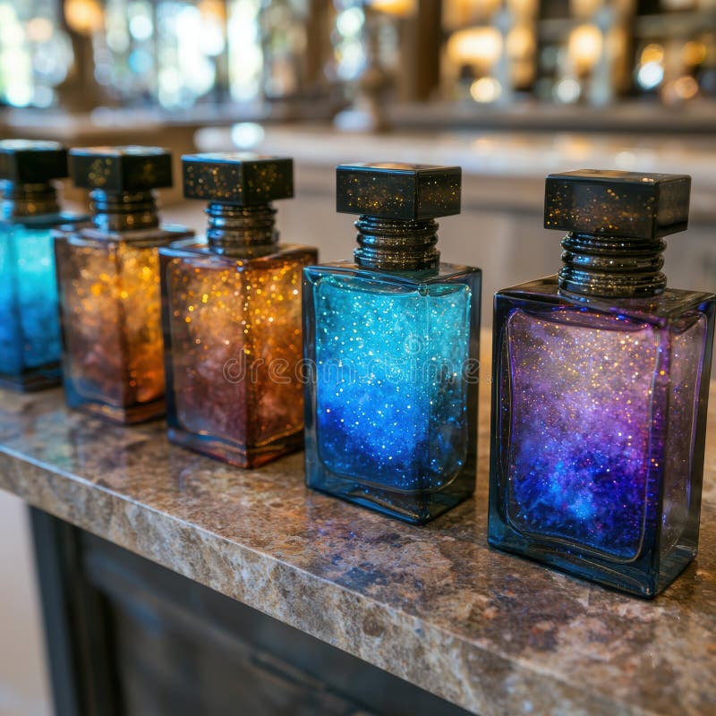 Sparkling Perfume Bottles on Granite Counter Stock Illustration ...