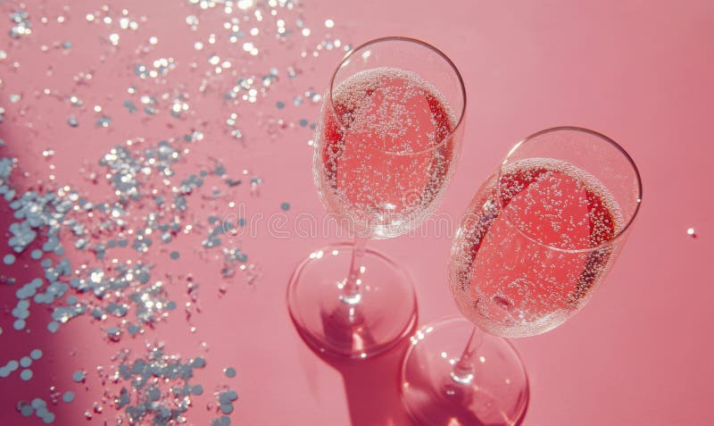 Sparkling Pink Beverages in Elegant Glasses with Confetti on a Vibrant ...