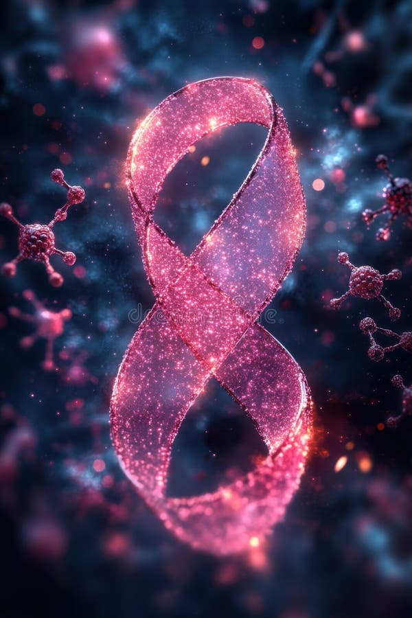Sparkling Pink Cancer Awareness Ribbon Surrounded by Molecular ...
