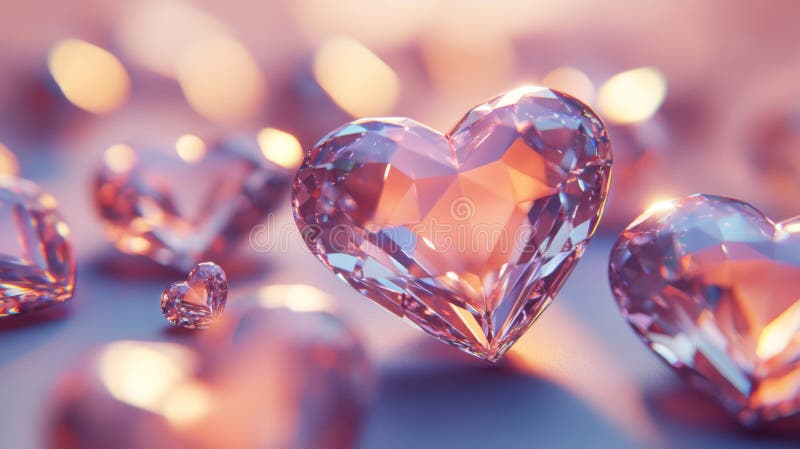 Sparkling Pink Crystal Hearts Glimmering Softly Stock Illustration ...