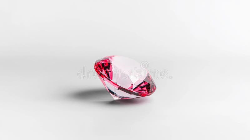Pink Sparkling Diamond with Reflections on a Smooth White Surface ...