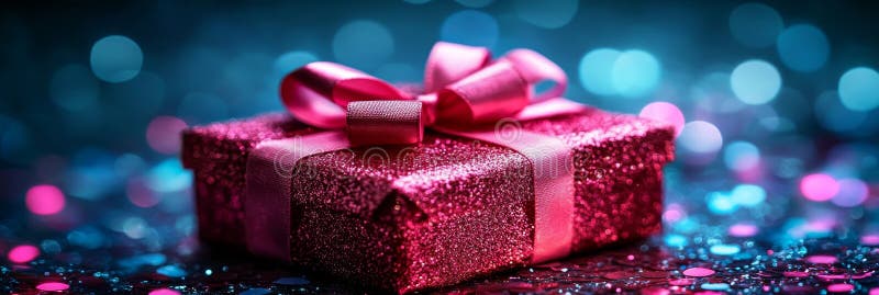 Sparkling Pink Gift Box on a Glittering Background with Bokeh ...