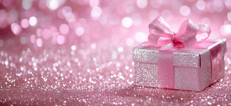Sparkling Pink Gift Box with Glittery Background, Perfect for ...