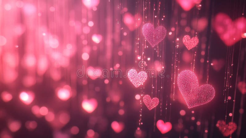 Sparkling Pink Hearts Falling Romantic Background Stock Illustration ...