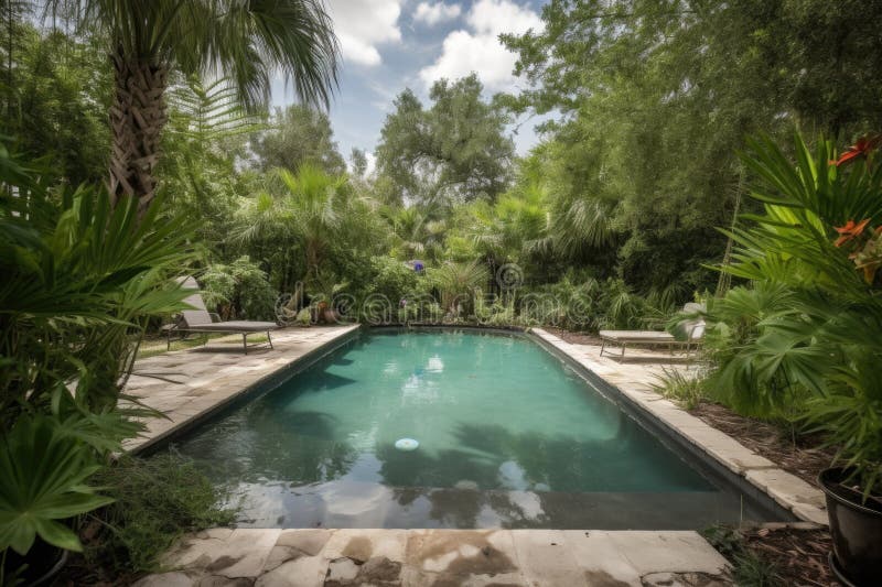 Sparkling Pool Surrounded by Lush Greenery, Perfect for a Summer Day ...