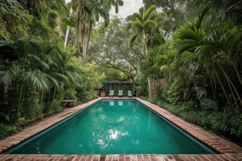 Sparkling Pool Surrounded by Lush Greenery, Perfect for a Summer Day ...