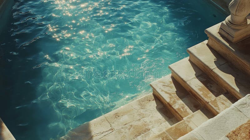 Sparkling Pool Water Steps Leading into Summer Stock Illustration ...