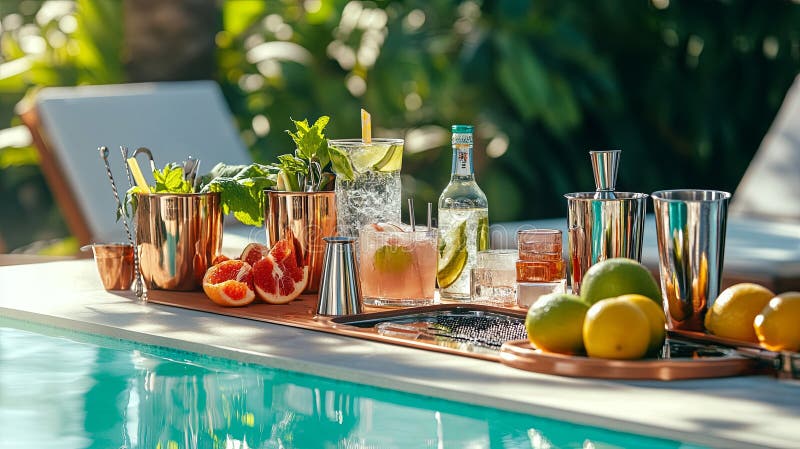 A Sparkling Poolside Mixology Station with Fresh Ingredients and Stock ...