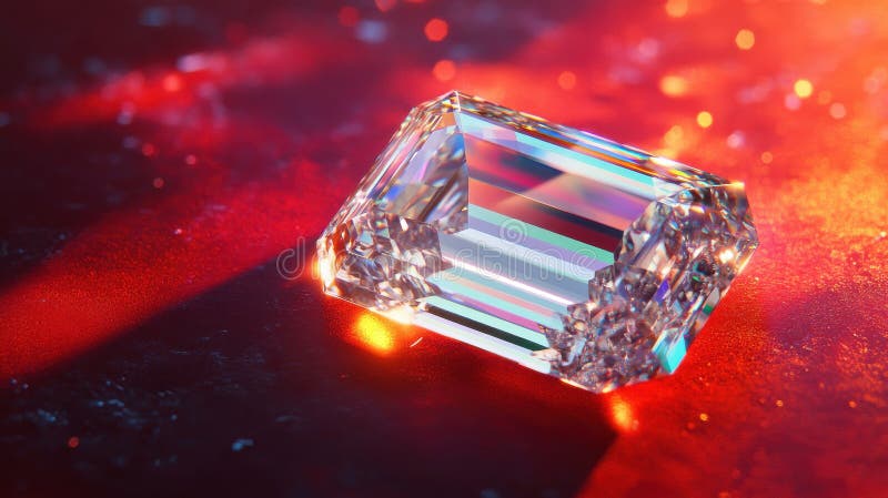 Sparkling Prism in Vivid Red and Orange Light Reflection with Geometric ...