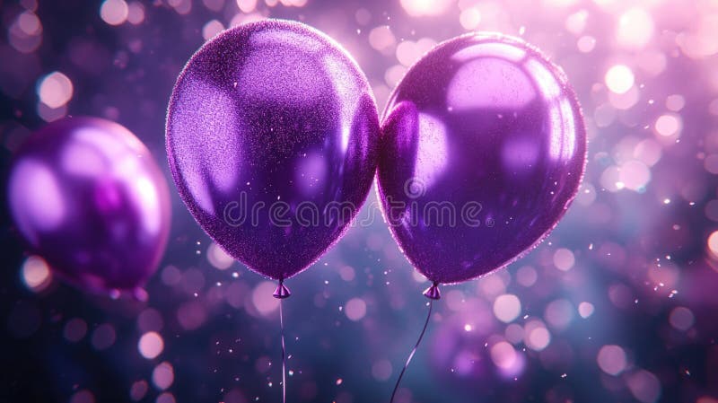 Sparkling Purple Balloons with Glitter in Magical Bokeh Light Stock ...