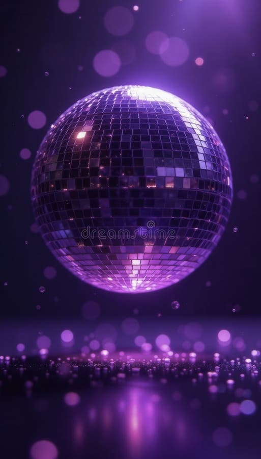 Sparkling Purple Disco Ball Suspended in Mid Air, Reflect, Light Rays ...