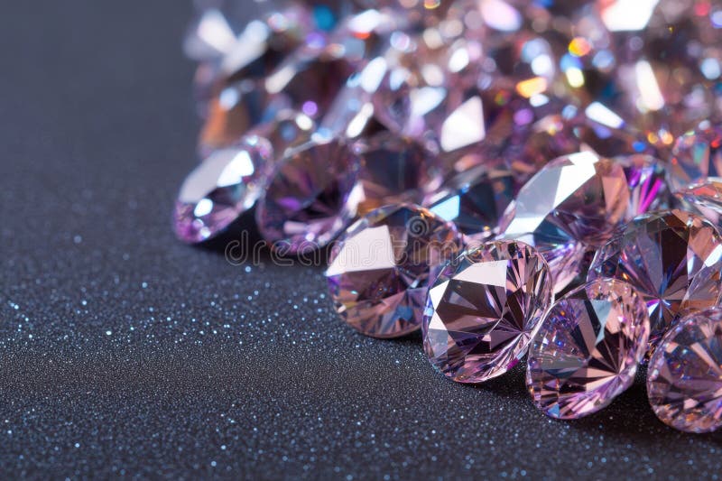 Sparkling Purple Gemstones on Black Glitter Background Stock ...