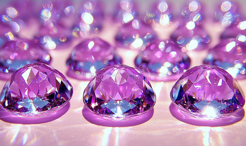 Sparkling Purple Gemstones on Reflective Surface, Close-up Stock ...