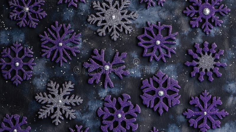 Sparkling Purple Snowflakes on Dark Background Festive Pattern Stock ...