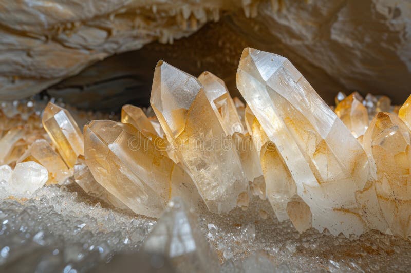 Sparkling Quartz Crystals in a Cave Stock Illustration - Illustration ...